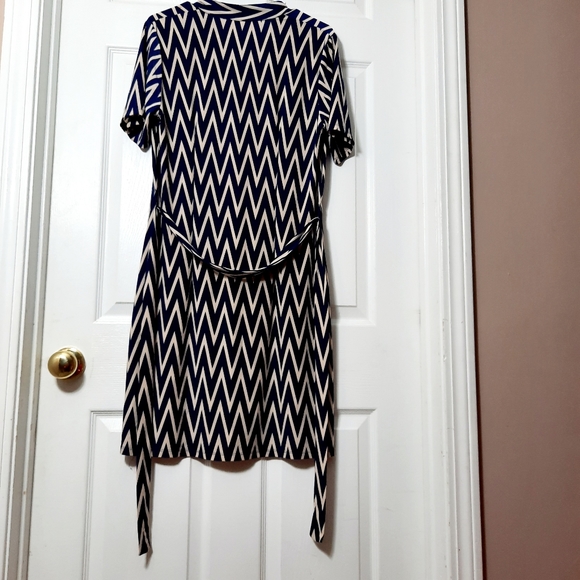 Tacera | Dresses | Tacera Navy Blue Tan Belted Chevron Dress V Neck ...